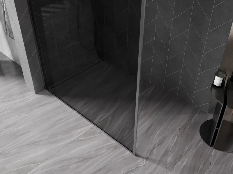 Mexen, Mexen Kioto-XF sprchová stěna s rámem 60 x 202 cm, grafit 10 mm, pistolově šedá kartáčovaná - 800-060-104-66-40-X