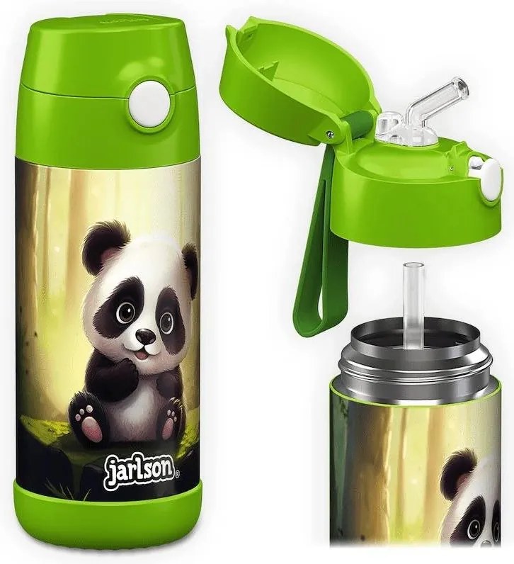 Jarlson dětská nerezová termoláhev s brčkem charli panda 350 ml