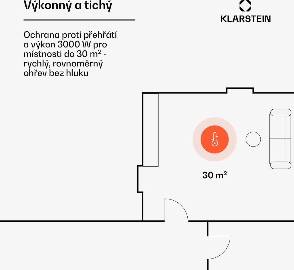 Klarstein Bornholm konvektor | 3000 W | 30 m² | Výkonný a stylový | 105 x 51 cm