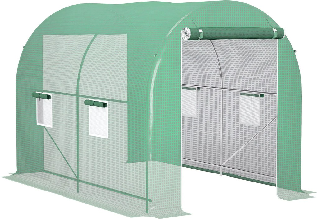 Tunelová skleník Outsunny zahradní se zastavěnou plochou 6 m² 3L x 2Š x 2,10V m, zesílený trubkový rám, dvojitě zipová vrata, 4 okna s rolovacími fun…