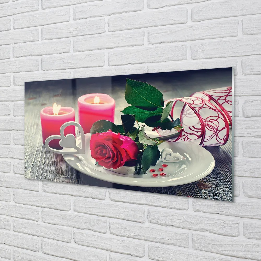 akrylový obraz Rose srdce svíčka 140x70 cm