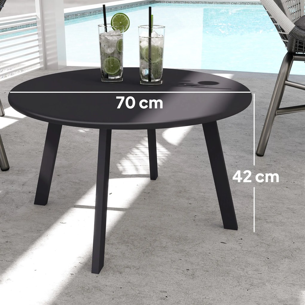 Odkládací stolek kovový balkonový stolek kulatý konferenční stolek odolný proti povětrnostním vlivům zahradní stolek Ø70 x 42H cm černý