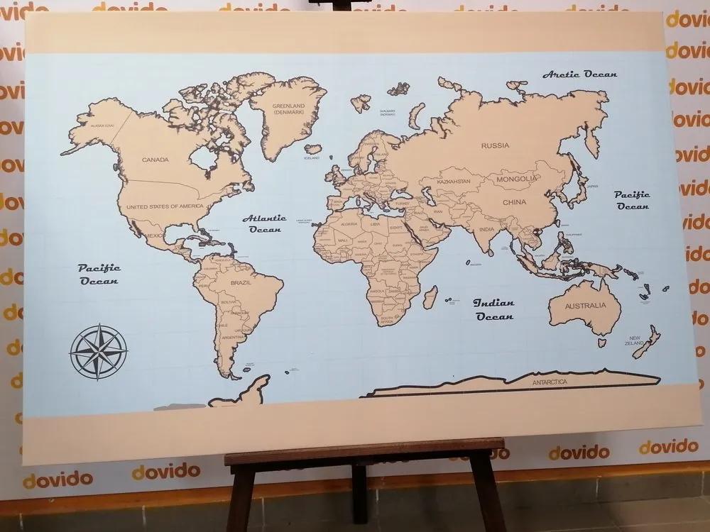 Obraz mapa světa s béžovým okrajem - 120x80 cm