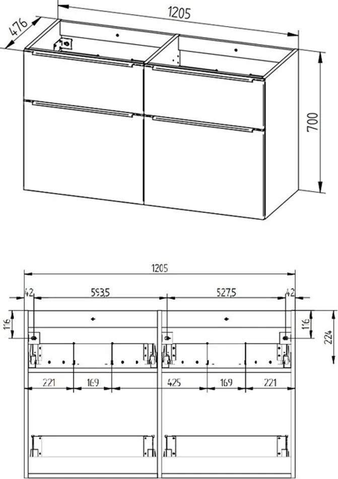 Mereo Mereo, Mailo, koupelnová skříňka s keramickým umyvadlem 121 cm, černé madlo, CN513B