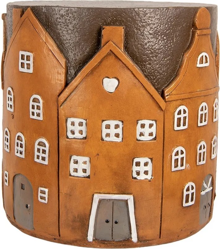 Hnědý cihlový odkládací stolek s domky Amster - Ø 39*40 cm
