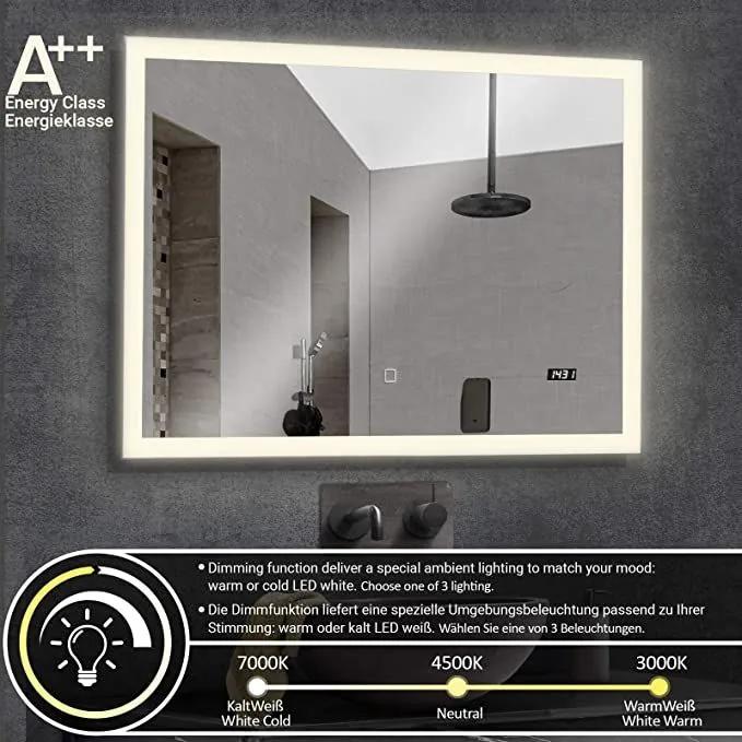 80587 AQUAMARIN Koupelnové zrcadlo s LED osvětlením, 80 x 60 cm