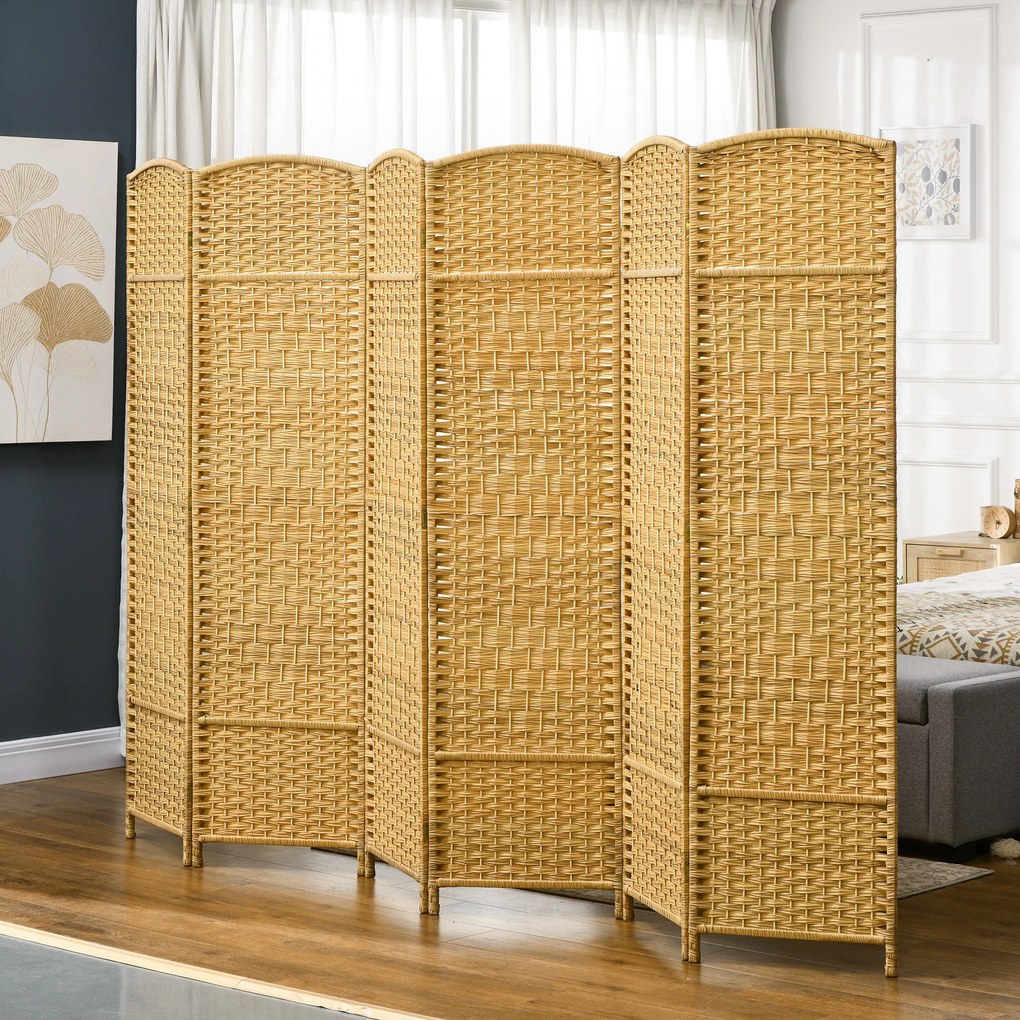 HOMCOM skládací dělící stěna se 6 panely 270x180 cm Záclona pro zajištění soukromí do kanceláře nebo ložnice v přírodním dřevě