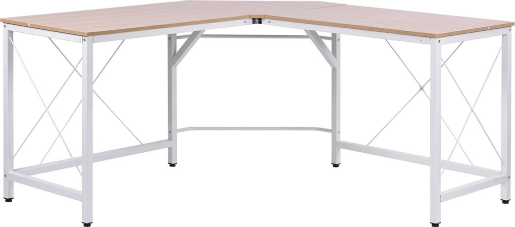 HOMCOM Počítačový stůl, kancelářský stůl, pracovní stůl do tvaru L, psací stůl, rohový stůl, MDF, přírodní, 150 x 150 x 76 cm | Aosom