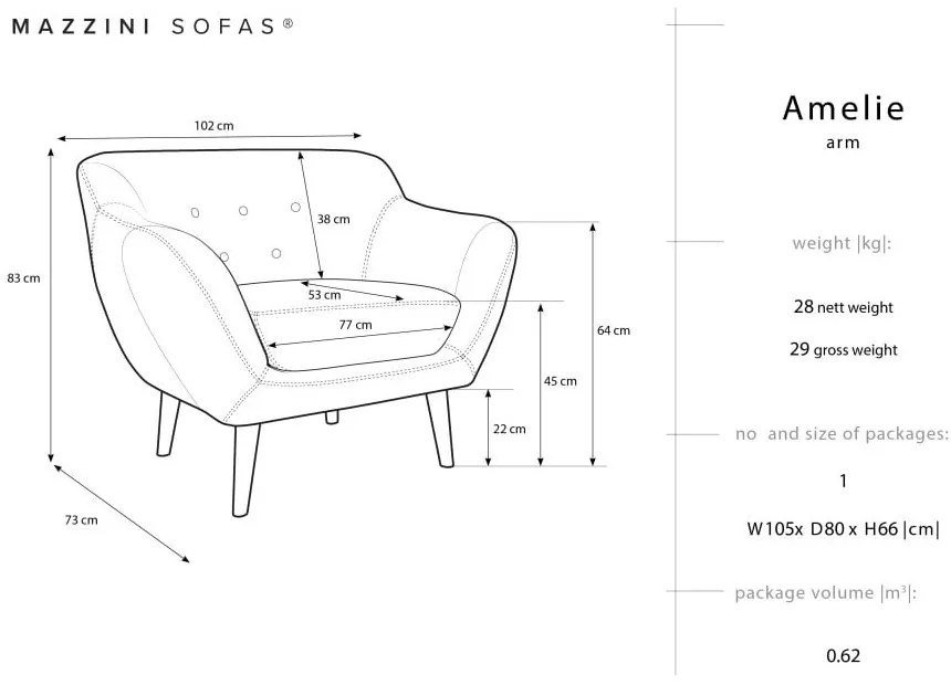 Růžové křeslo s černými nohami Mazzini Sofas Amelie