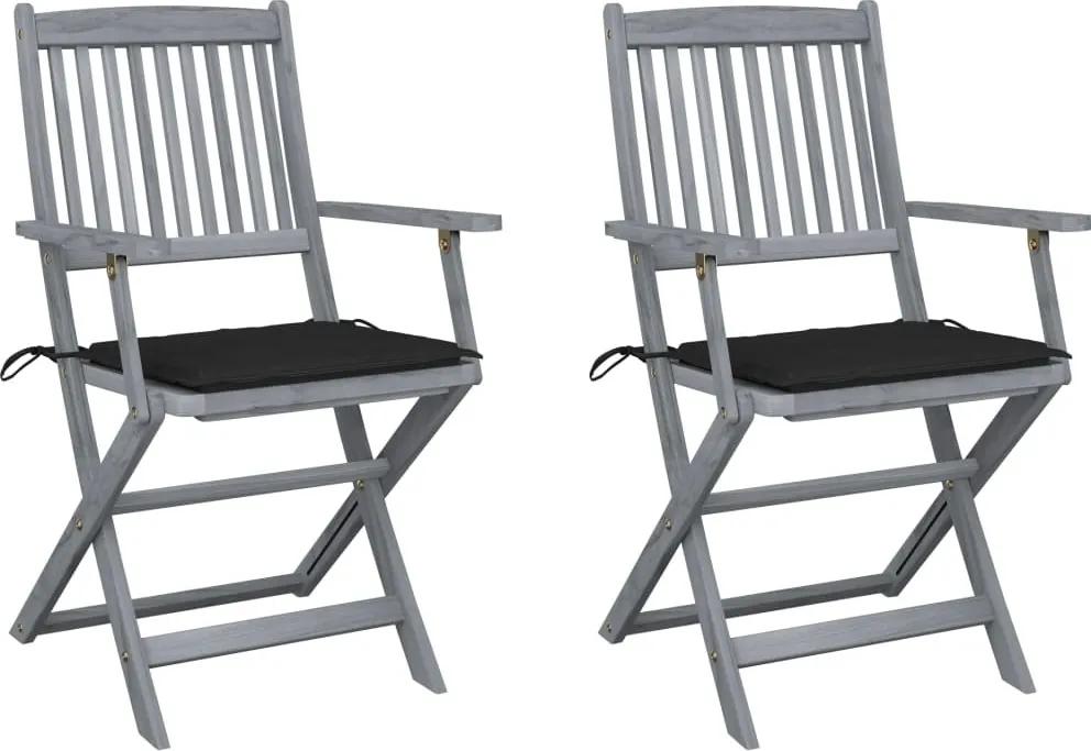 vidaXL Skládací zahradní židle s poduškami 2 ks masivní akáciové dřevo [3064494] Barva: Modrá