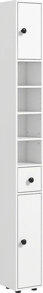 Kleankin Moderní vysoký koupelnový skříň s 1 zásuvkou, 5 nastavitelnými policemi a 2 dveřmi, koupelnový nábytek, nosnost 30 kg, 20x20x180 cm, bílá