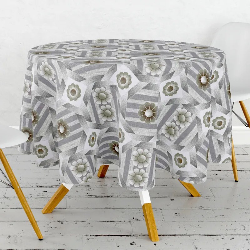 Ubrus PVC kulatý Fl-1710 – Rustikální elegance šedá (různé velikosti)