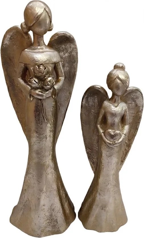 Set 2ks zlatých antik andělů - 11*9*33 / 9*7*26 cm