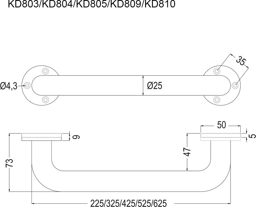 Mereo Mereo, Madlo rovné ø 25 mm, nerez, KD809