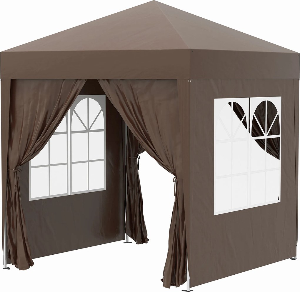 Outsunny Pavilon 2x2m Voděodolný, Skládací Pavilon s 4 Bočními Stěnami, Okenními Odtokovými Otvory, Skládací Párty Stan UV 30+, Zahradní Stan s Přepra