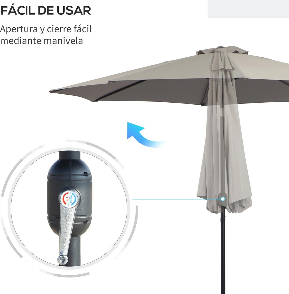 Zahradní slunečník Outsunny Ø295x250 cm s kličkou – venkovní parasol s naklápěcím mechanismem a odnímatelným kovovým sloupem pro terasu, bazén, balko…