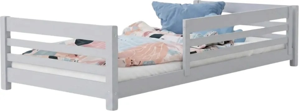 Benlemi Nízké dětské jednolůžko ze dřeva TULY se dvěma čely Zvolte barvu: Nelakovaná, Zvolte rozměr: 140x200 cm, Zvolte zábranu: S přední zábranou