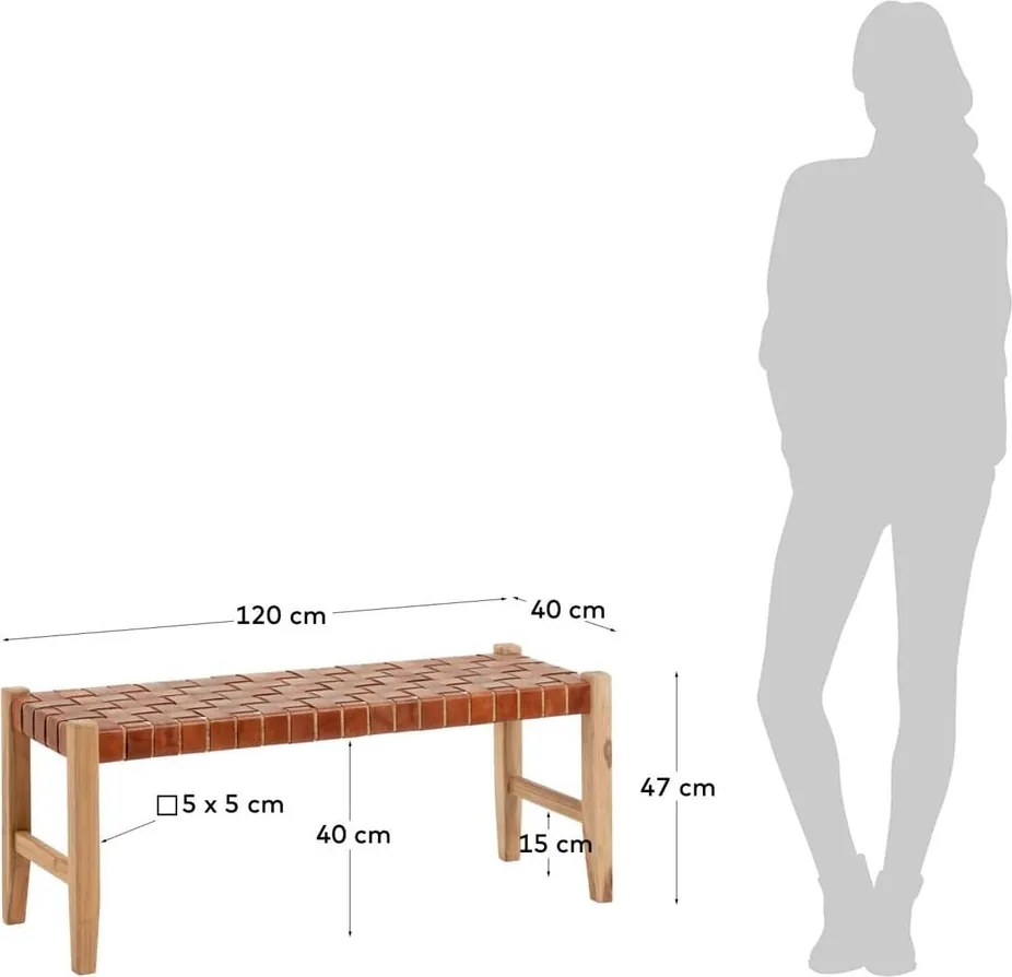 Koňakově hnědá/v přírodní barvě kožená lavice Calixta – Kave Home