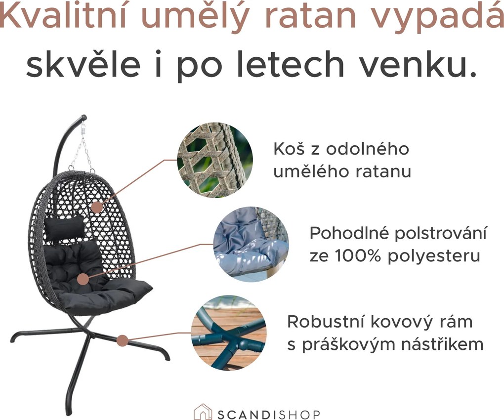 Závěsné křeslo MOLINE se stojanem, černé