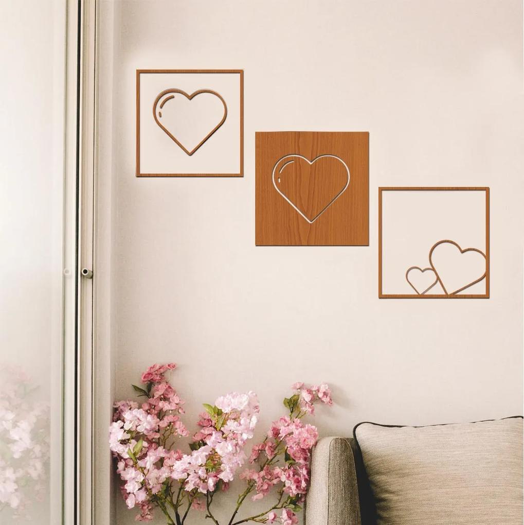 dřevo života 3dílná kolekce dřevěných  srdcí na zeď Barevný vzor: Bílá, Rozměry (cm): 60x60