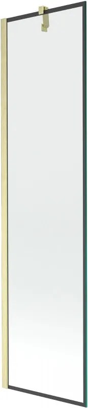 Mexen Next, 1-křídlová vanová zástěna 50 x 150 cm, 6mm čiré sklo - černý vzor, ​​zlatá matná, 895-050-000-00-70-55