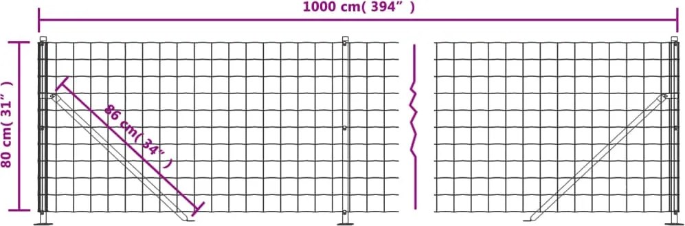 Drátěný plot s přírubami zelený 0,8 x 10 m 154176