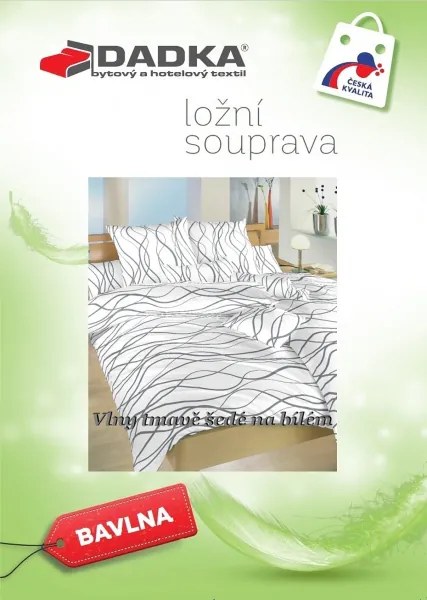 Dadka Povlečení bavlna Vlny tmavě šedé na bílém  140x200, 70x90 cm