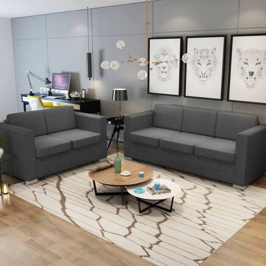 Dvojdílná sada pohovek textil tmavě šedá 274214