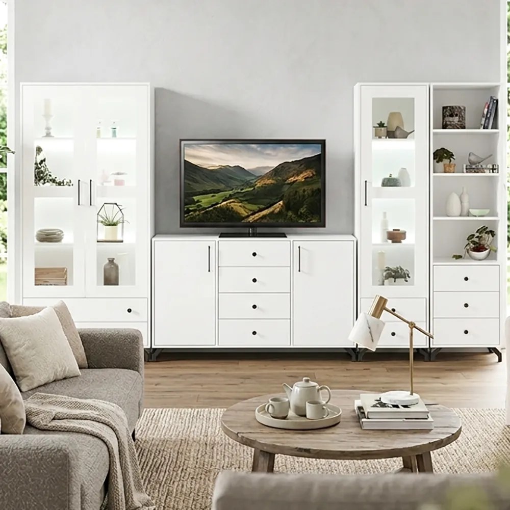 Obývací stěna BERGEN D | 4 díly | 320 cm | bílá mat/bílá lesk