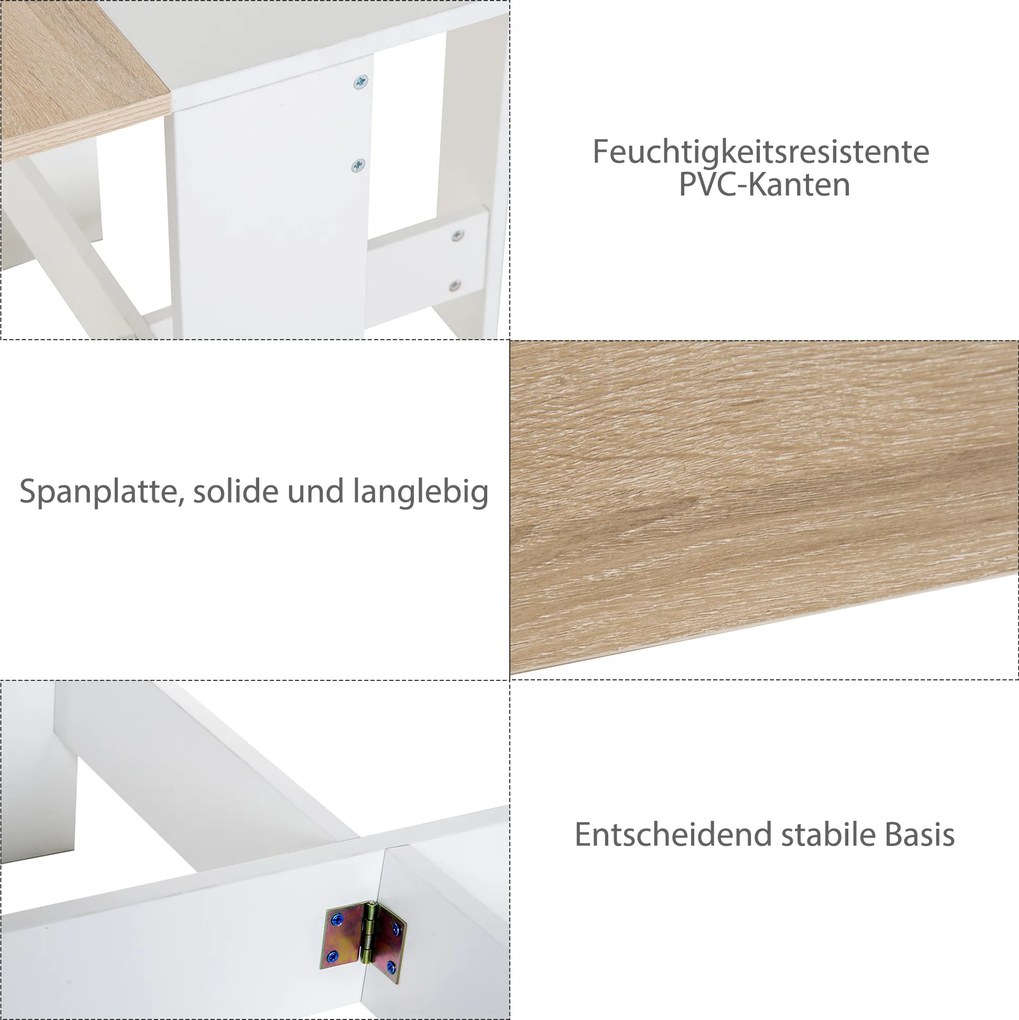 HOMCOM Skládací Jídelní Stůl Kuchyňský Stolek se 2 Sklopnými Listy pro Úsporu Místa Moderní Design 103x76x73.5cm Dřevo