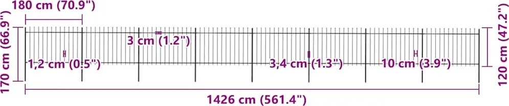 vidaXL Zahradní plot s kopím nahoře ocelový 1339 x 120 cm [277627] Barva: Černá