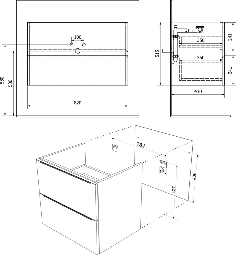 Sapho Filena koupelnová skříňka pod umyvadlo 82 x 51,5 x 43 cm černá mat strip FID1285BS