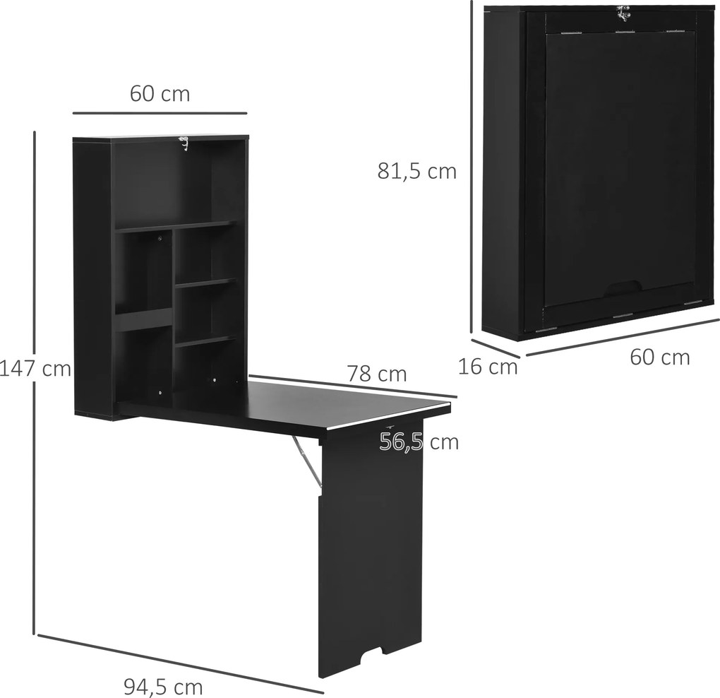 HOMCOM Nástěnný skládací stůl Skládací stůl Počítačový stůl s tabulí 60x94,5x147cm | Aosom