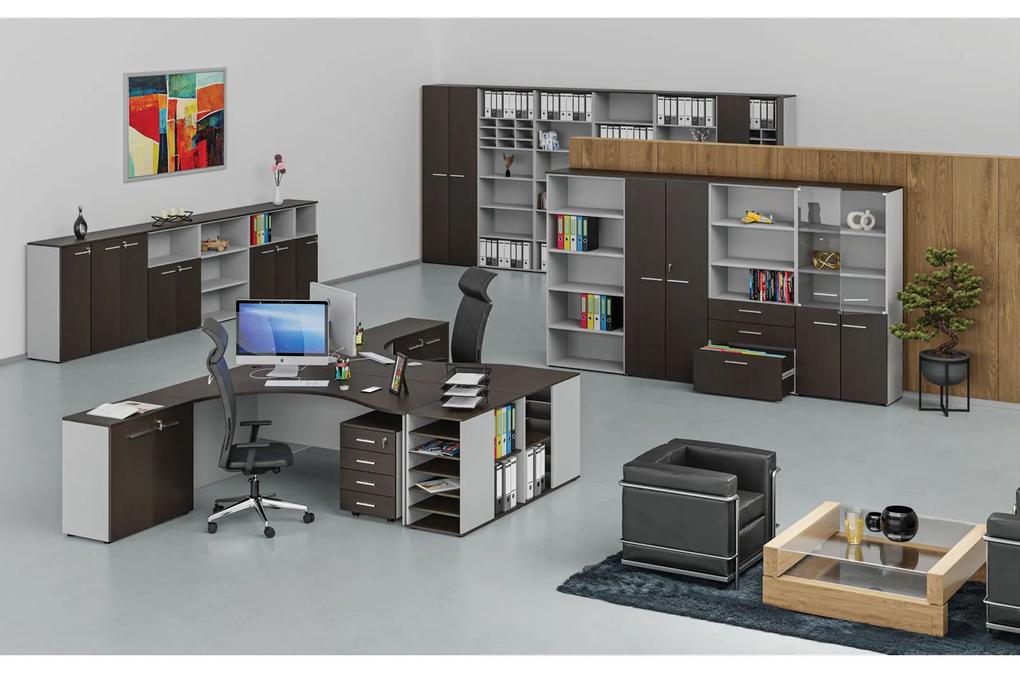 Kancelářský rohový pracovní stůl PRIMO GRAY, 1800 x 1200 mm, levý, šedá/wenge