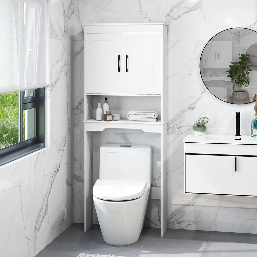 Costway WC skříňka 168 cm s 2 dvířky a nastavitelnou policí. Prostorově úsporná