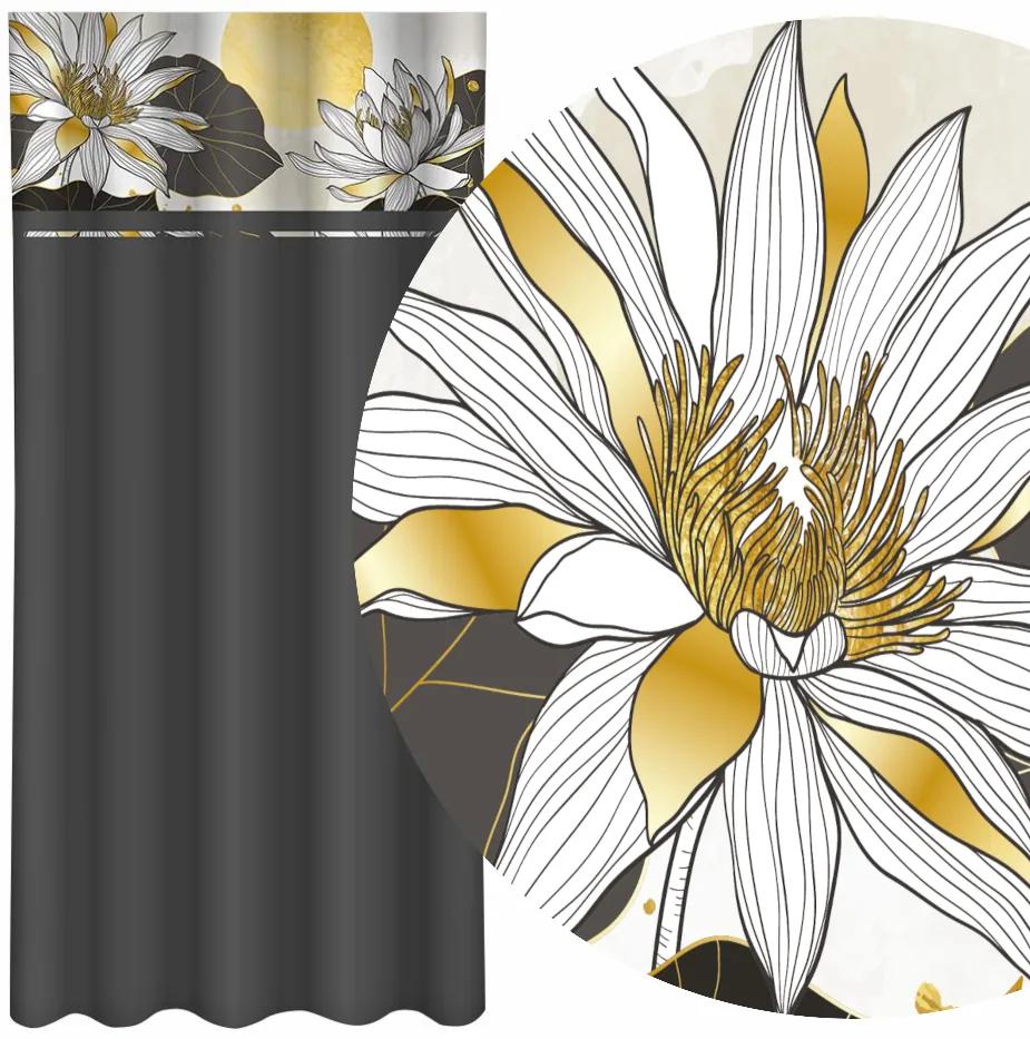 Klasický tmavě šedý závěs s potiskem lotosových květů Šířka: 160 cm | Délka: 250 cm