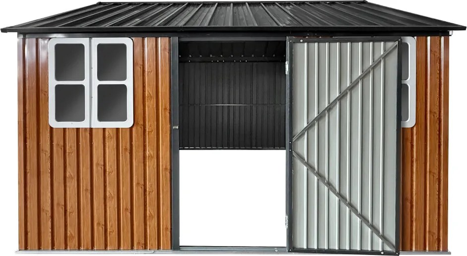Plechový zahradní domek na nářadí, hnědá/antracitová, 3,6x3,1x2,5 m, GABKO