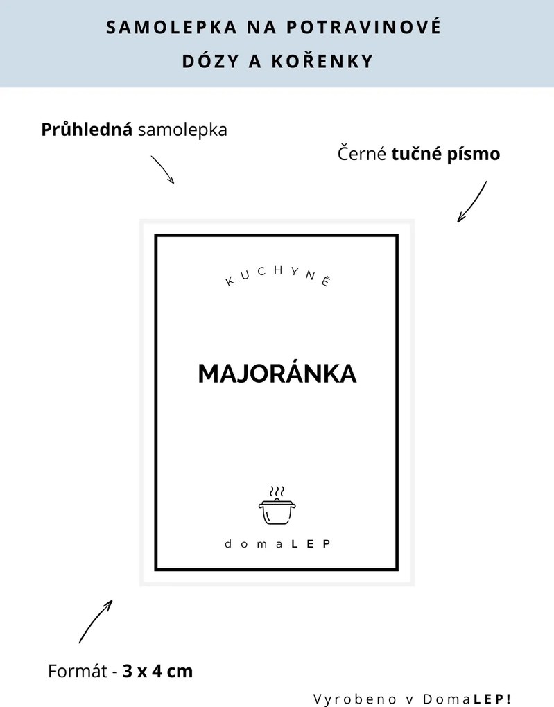 Samolepka na kořenky MAJORÁNKA průhledná 3 × 4 cm tučné písmo
