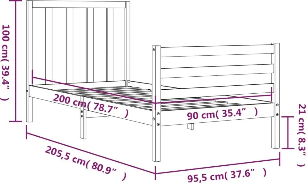 vidaXL Rám postele s čelem 90 x 200 cm masivní dřevo [3193777] Barva: Přírodní