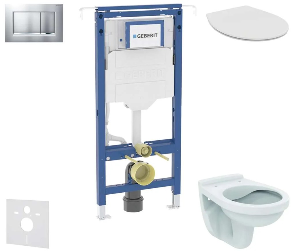 Geberit Duofix - Set předstěnové instalace, klozet Alpha se sedátkem, tlačítko Sigma01, matný chrom SANI11CD2100