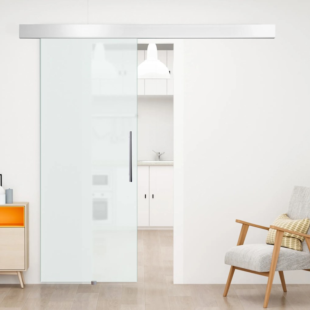 HOMCOM Skleněné posuvné dveře komplet posuvné dveře, pokojové dveře s madlem, jednostranně satinované, 2050x900mm| Aosom