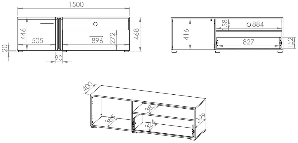 Široký TV stolek ALIZA - dub castello / bílý
