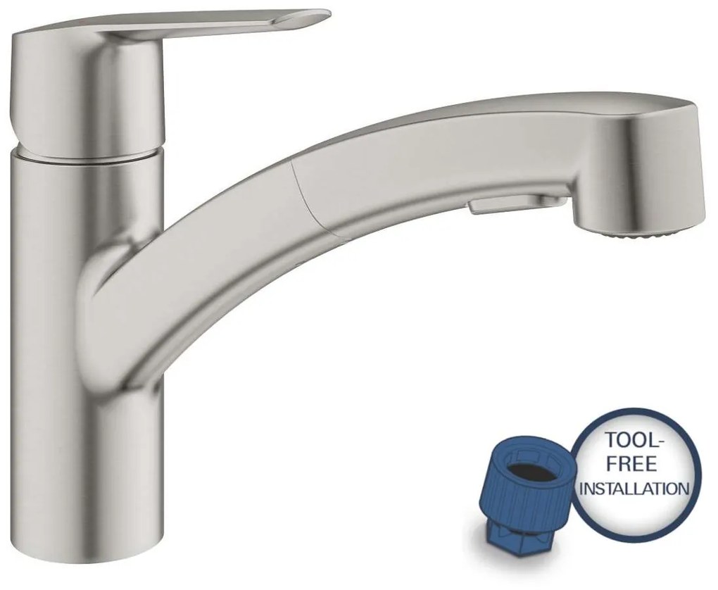 Grohe QuickFix Start - Dřezová baterie s výsuvnou sprškou, supersteel 30531DC1