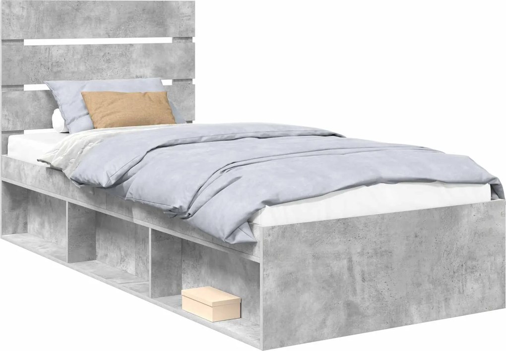 Rám postele Betonově šedá 100 x 200 cm Masivní borové dřevo 3411779