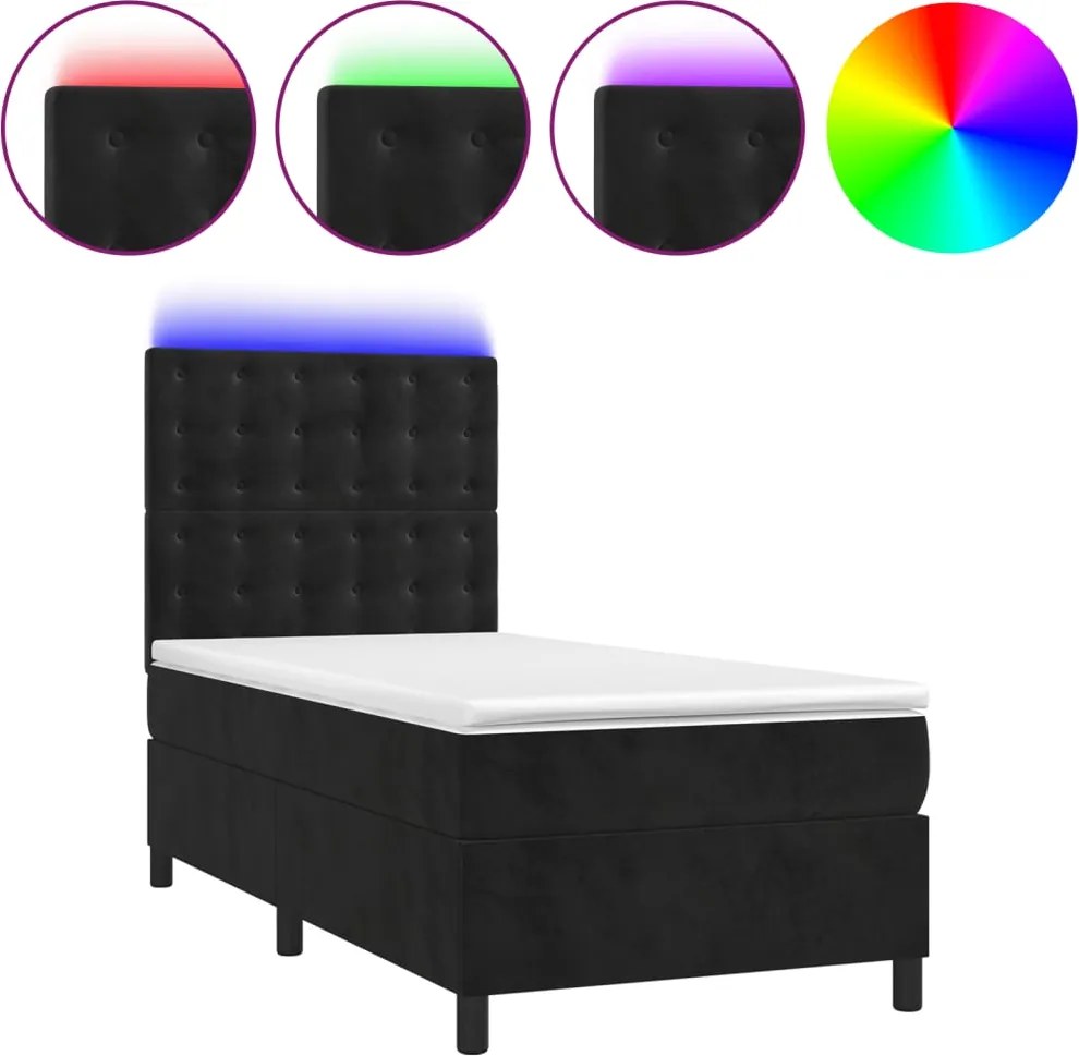Box spring postel s matrací a LED černá 80 x 200 cm samet 3136331