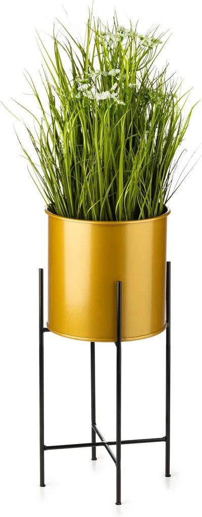 KOVOVÝ KVĚTINÁČ SE STOJÁNEM GLAMOUR 55X24 CM ZLATÁ/ČERNÁ