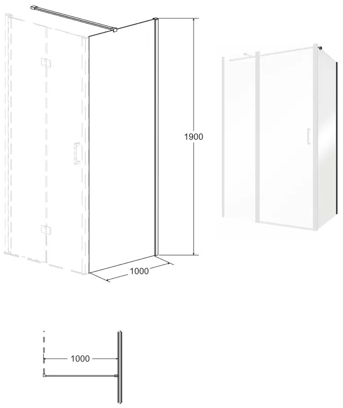 BESCO Pevná stěna EXO-CH BLACK BARVA rámu - Černá, Rozměr A - 80 cm, Rozměr C - 190 cm, Směr zavírání - Univerzální Levé / Pravé, Výplň - Čiré bezpečnostní sklo - 6 mm BCEXOCH80BC