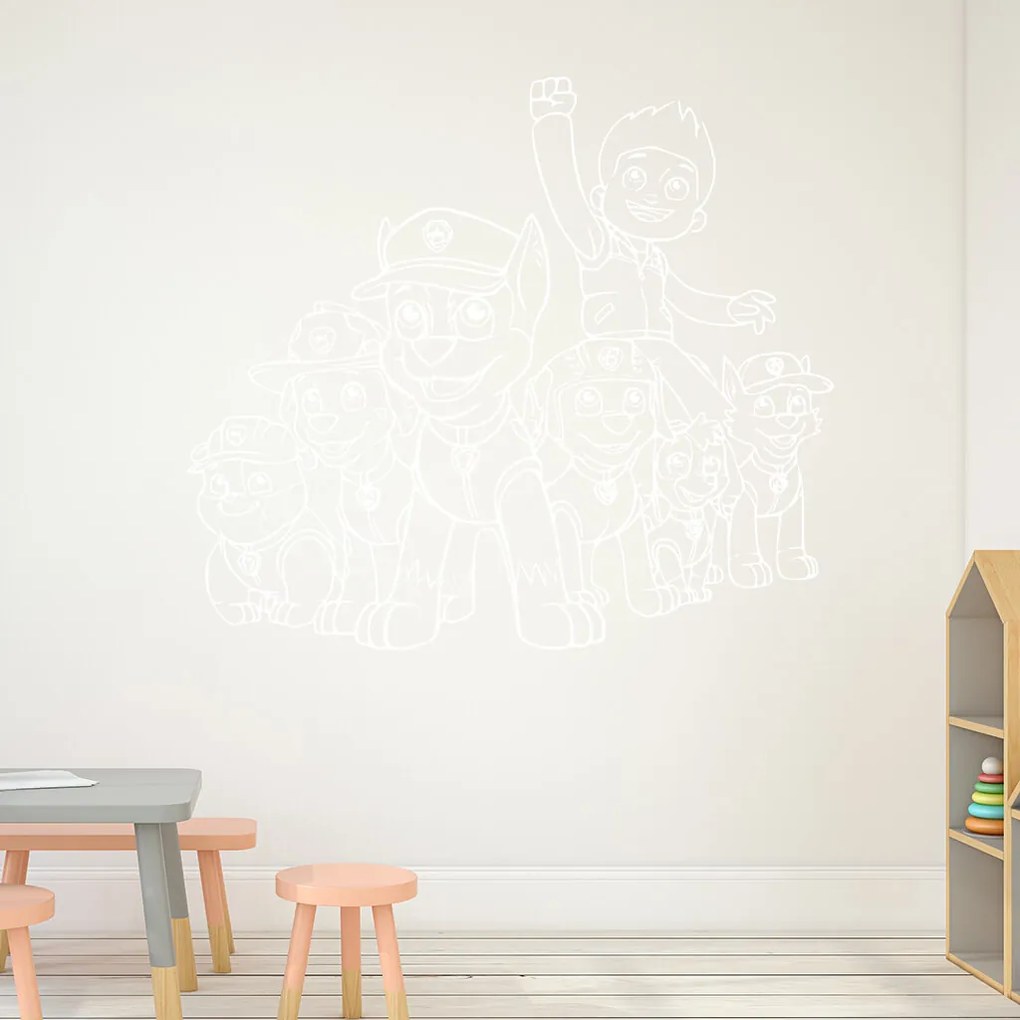 Živá Zeď Samolepka na zeď Ryder a tlapková patrola Barva: bílá, Velikost: 80 x 71 cm