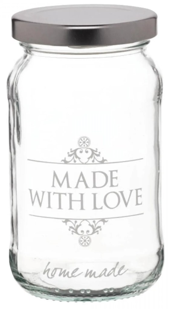 Kitchen Craft Zavařovací sklenice Made with love 454 ml, bílá barva, stříbrná barva, čirá barva, sklo, kov