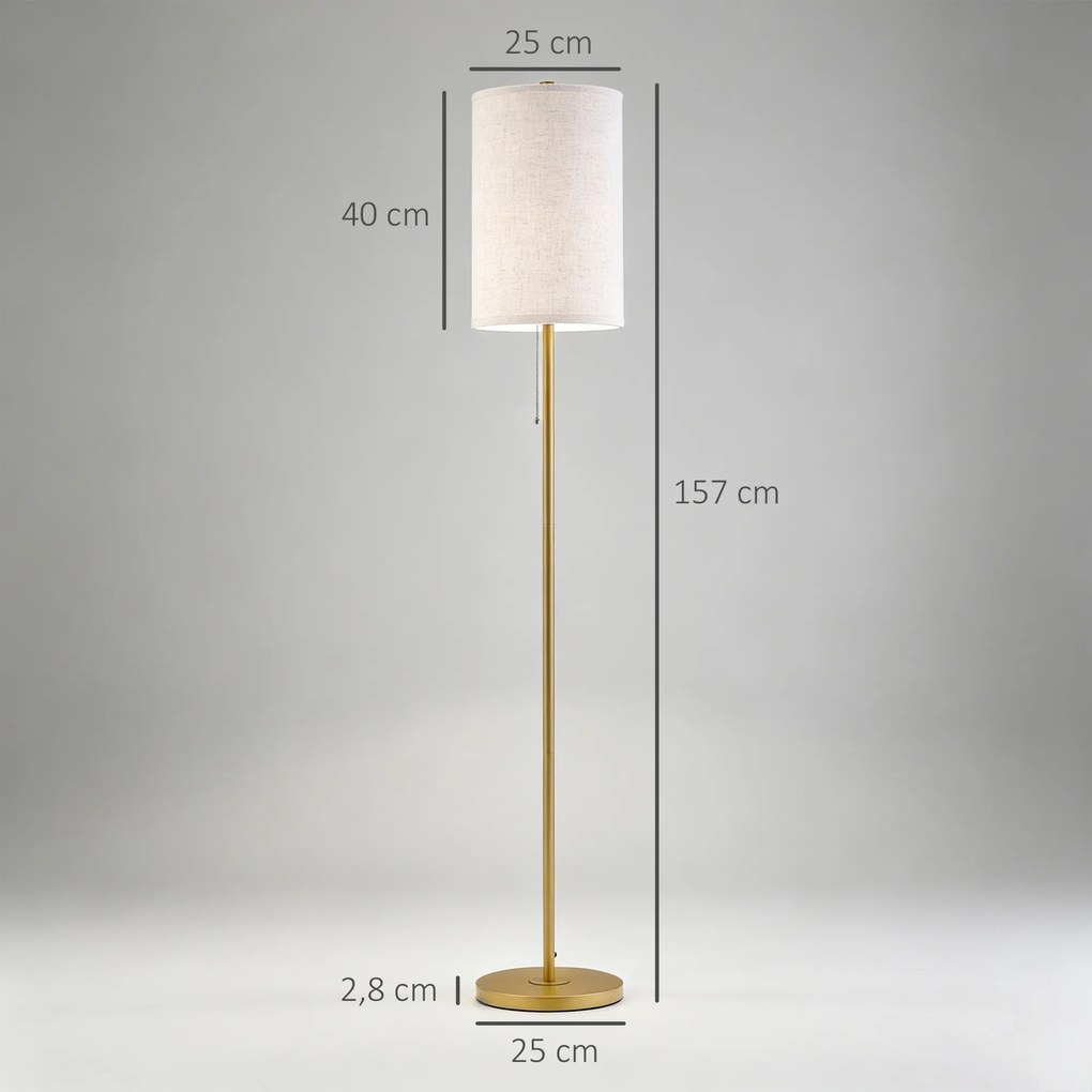 HOMCOM Stojací lampa do obývacího pokoje, plátěné stínidlo, řetízkový vypínač, stojací lampa s ocelovým stojanem, zásuvka E27, stojací lampa do ložni…